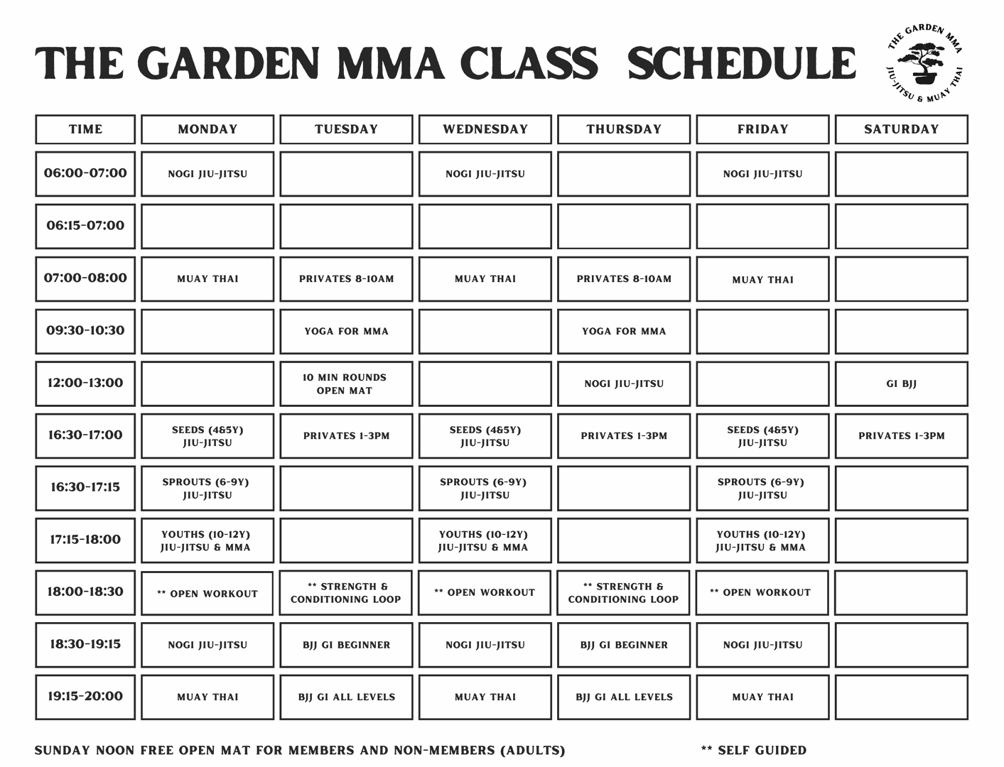 The Garden MMA Training Schedule Philadelphia Jiu-Jitsu & Muay Tha