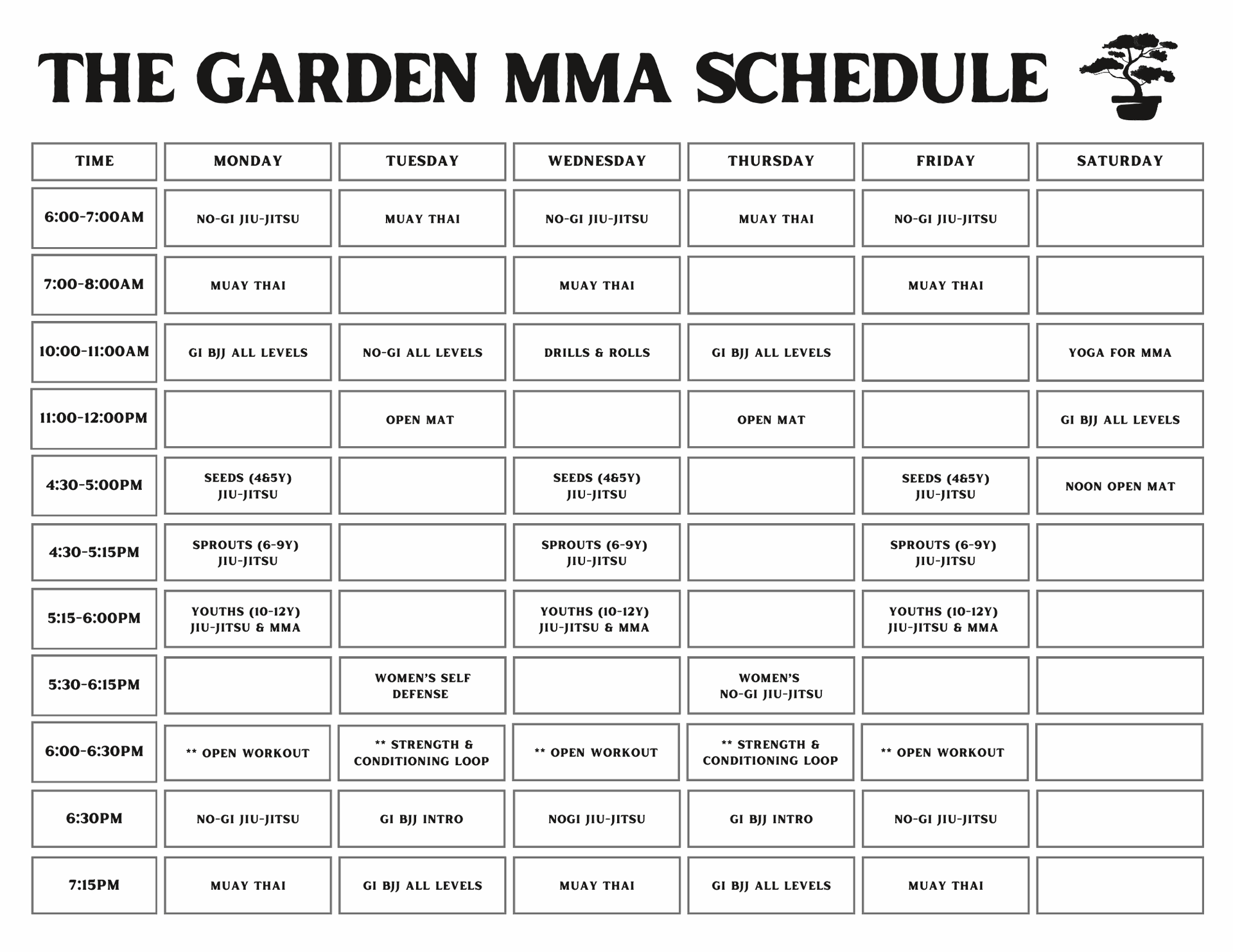 The Garden MMA Training Schedule Philadelphia Jiu-Jitsu & Muay Tha